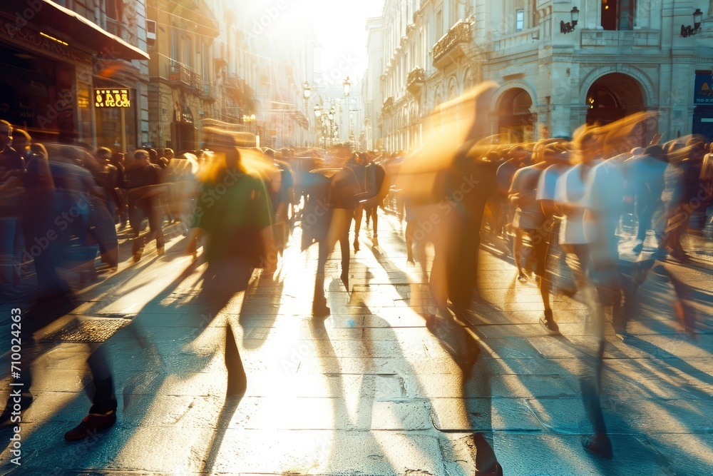 artistic crowd of people on the street using a low shutter speed ...