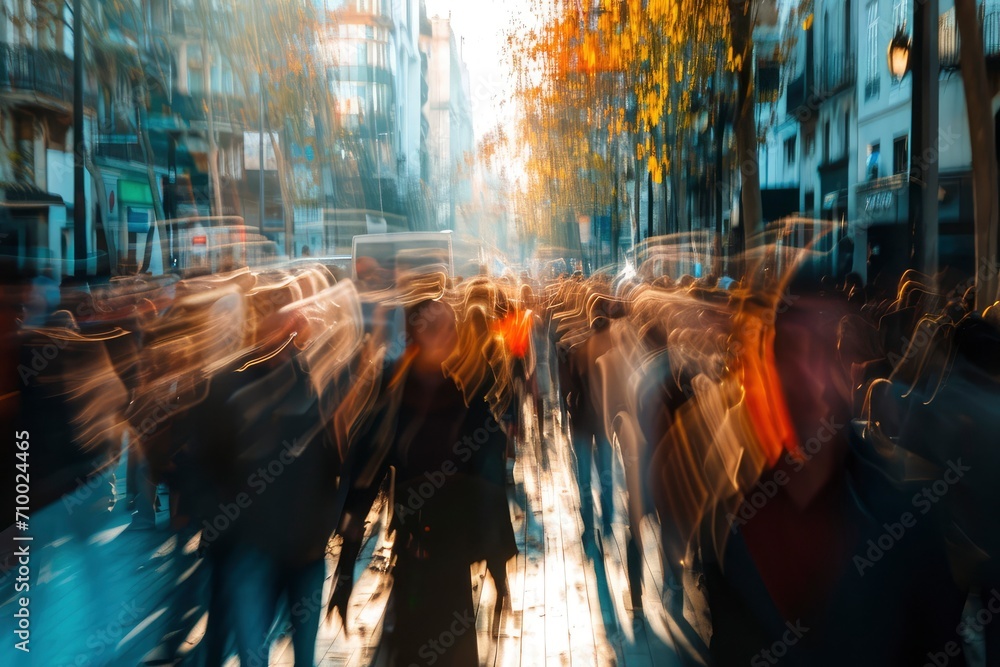 artistic crowd of people on the street using a low shutter speed ...