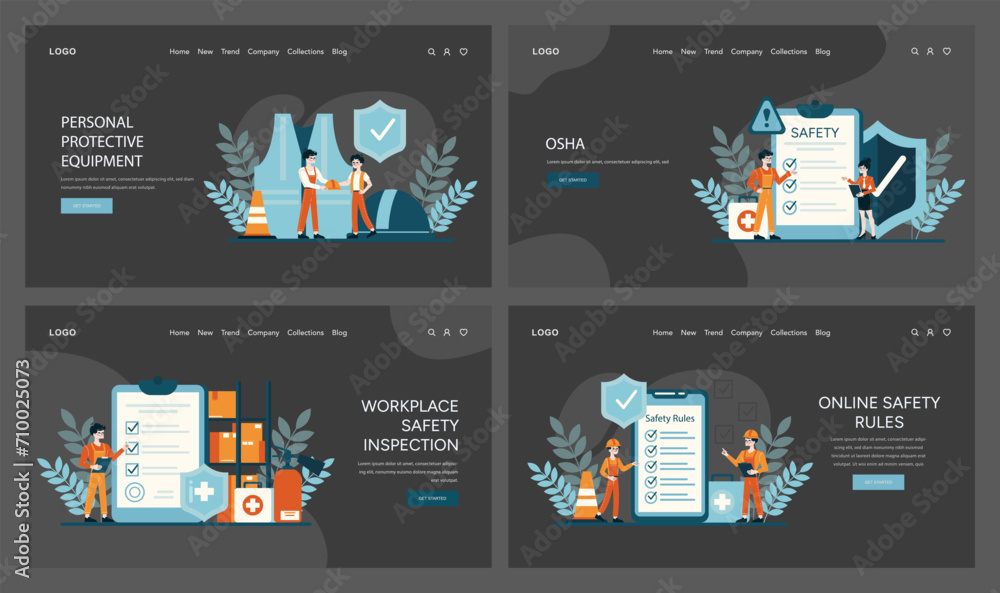 OSHA web banner set. Illustrating personal protective equipment usage ...