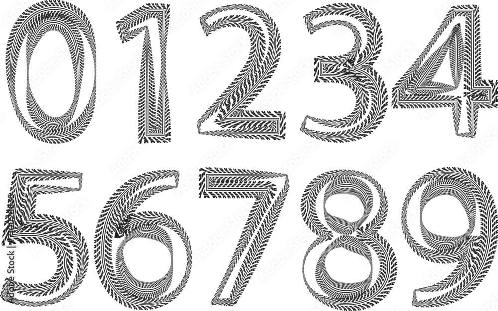 Tyre track numerals. Creative numeral. Geometric design.Line art ...