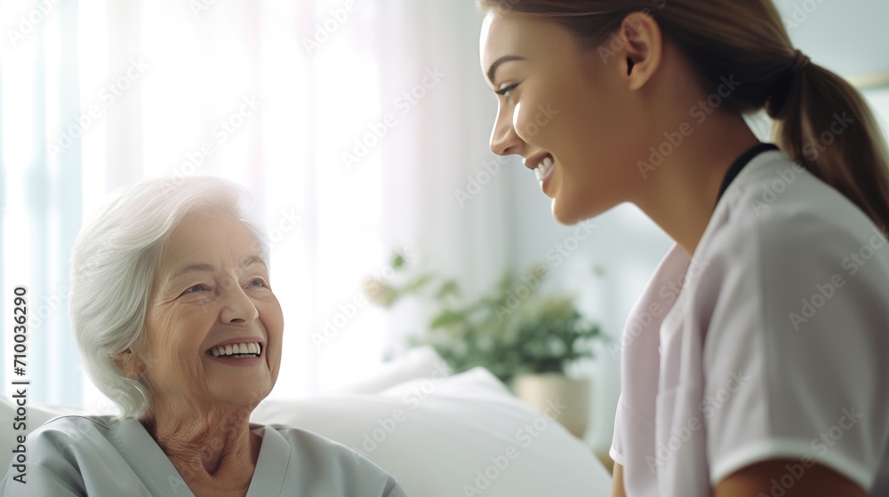 Caring assistance: Senior healthcare concept. A young nurse provides ...