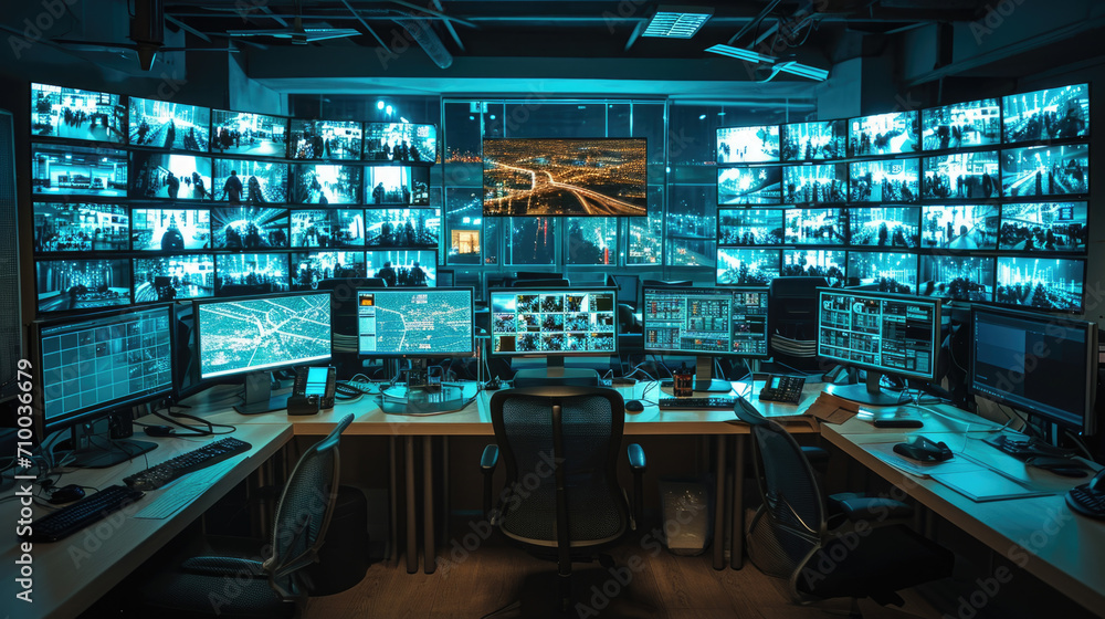 Modern Security Control Room with Multiple Monitors Stock Photo | Adobe ...