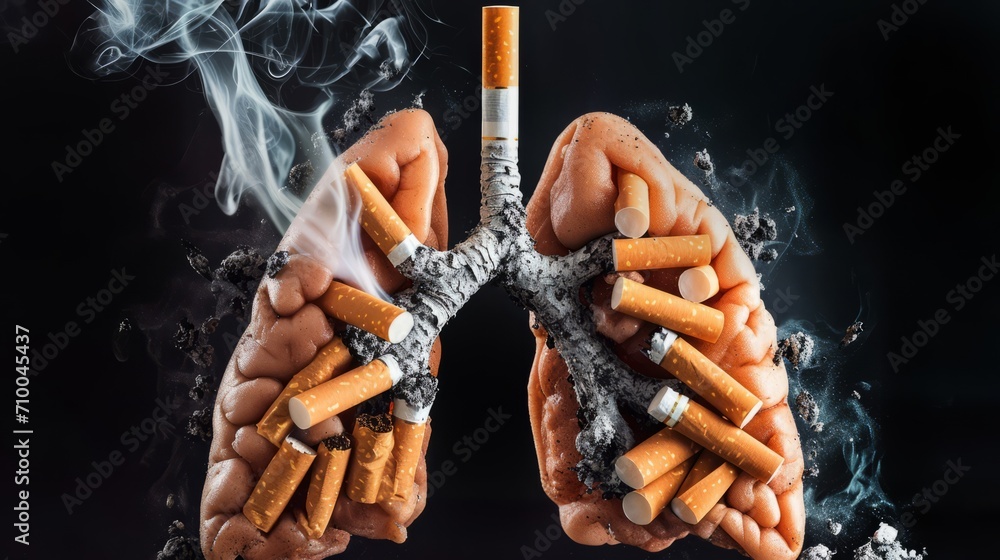 Closeup of human lungs damaged by smoking, cigarettes and smoke ...