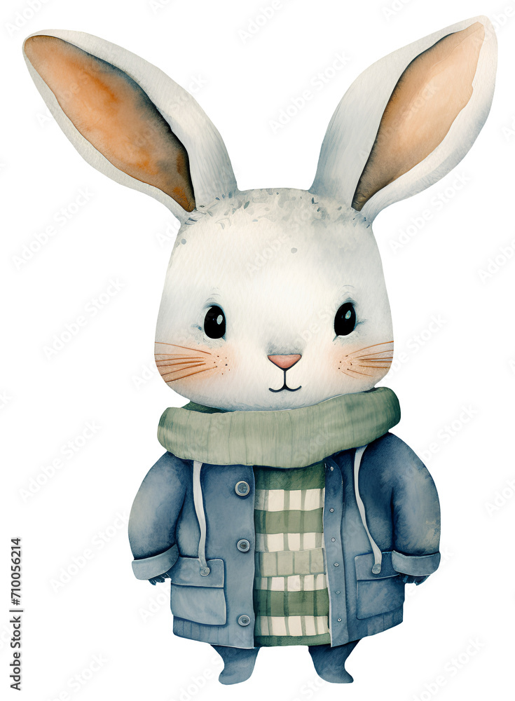 Watercolor illustration of a cute kawaii bunny. Cute animals ...