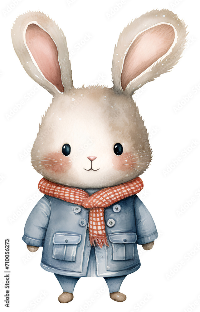 Watercolor illustration of a cute kawaii bunny. Cute animals ...