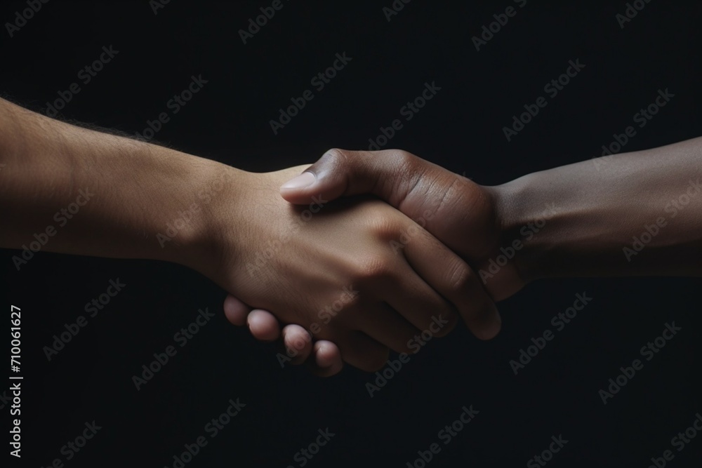 Two hands clasping together in a firm handshake, symbolizing trust and ...