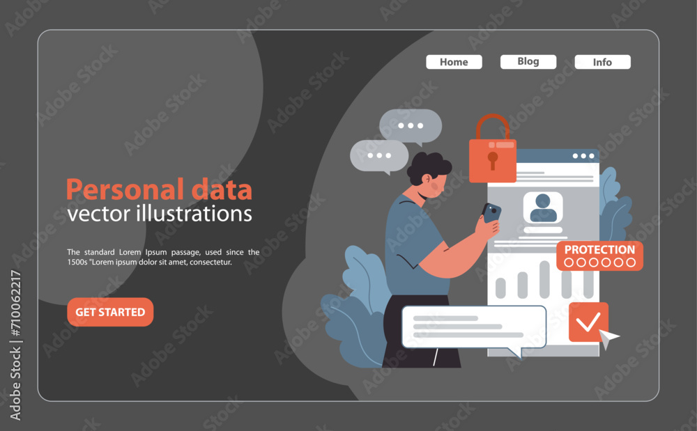 Personal data protection concept. Man with smartphone ensuring secure ...