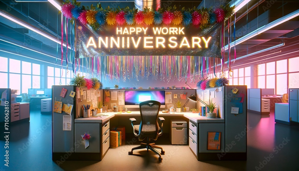 Festive Office Cubicle Decorated for Employee's Work Anniversary ...