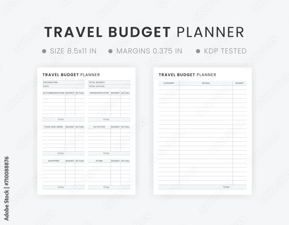 Simple Vacation Travel Budget Planner Template Printable, Business Road ...