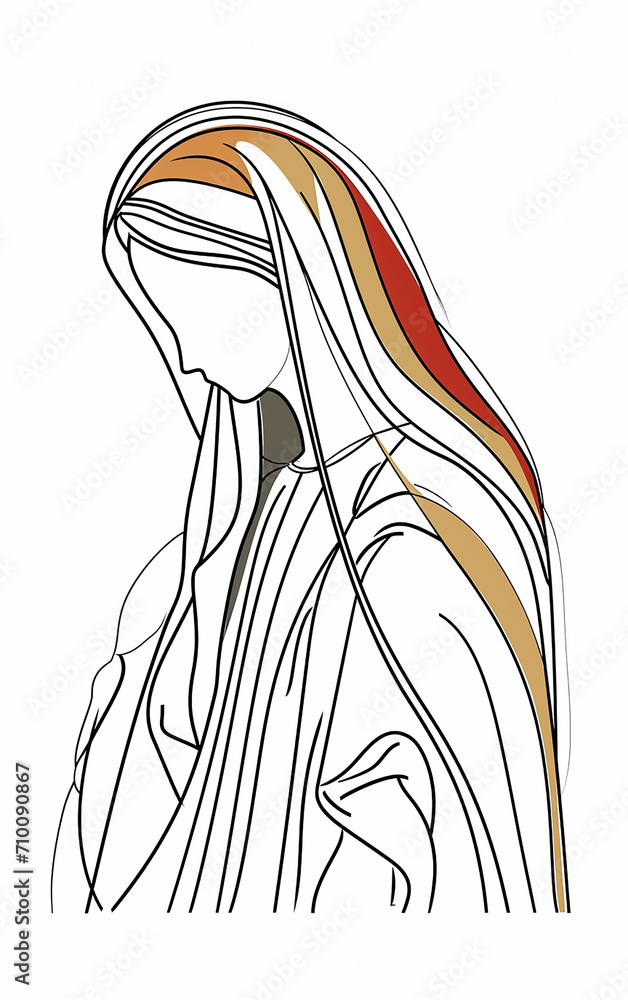 Desenho da Virgem Maria, em desenho de uma linha, apenas contorno da ...