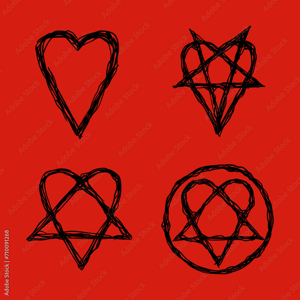 Heart Pentagram Inverted Heartagram Sign, Symbol of love and hate ...