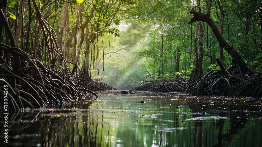 Virgin mangrove forest in Sri Lanka with exotic vegetation on river ...