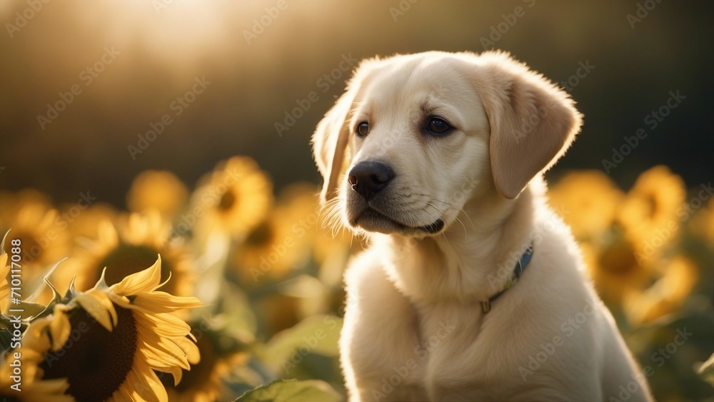 golden retriever puppy An affectionate Labrador puppy sitting in a ...