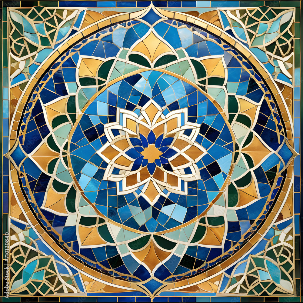 Geometric Harmony in Islamic Mosaic: An image featuring geometric ...