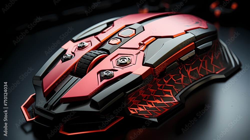 A top-down view of a gaming mouse with customizable side grips ...