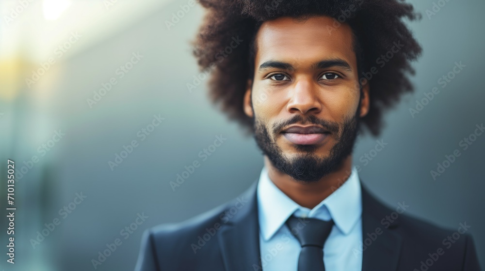A self-assured young man exudes professionalism in a sharp suit and tie ...