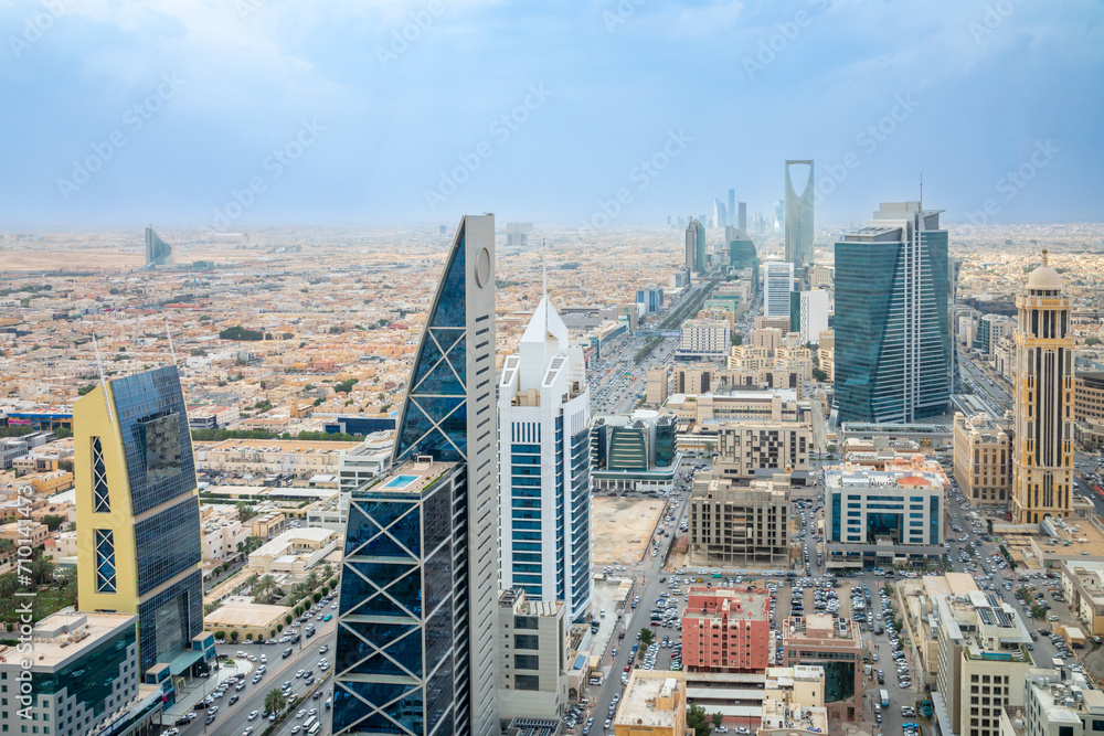 Aerial panorama of downtown of Riyadh city with skyscrapers of Al Olaya ...