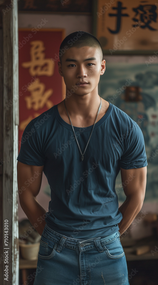 youth energy, jeans pants, super strong muscles, a Chinese teenage ...