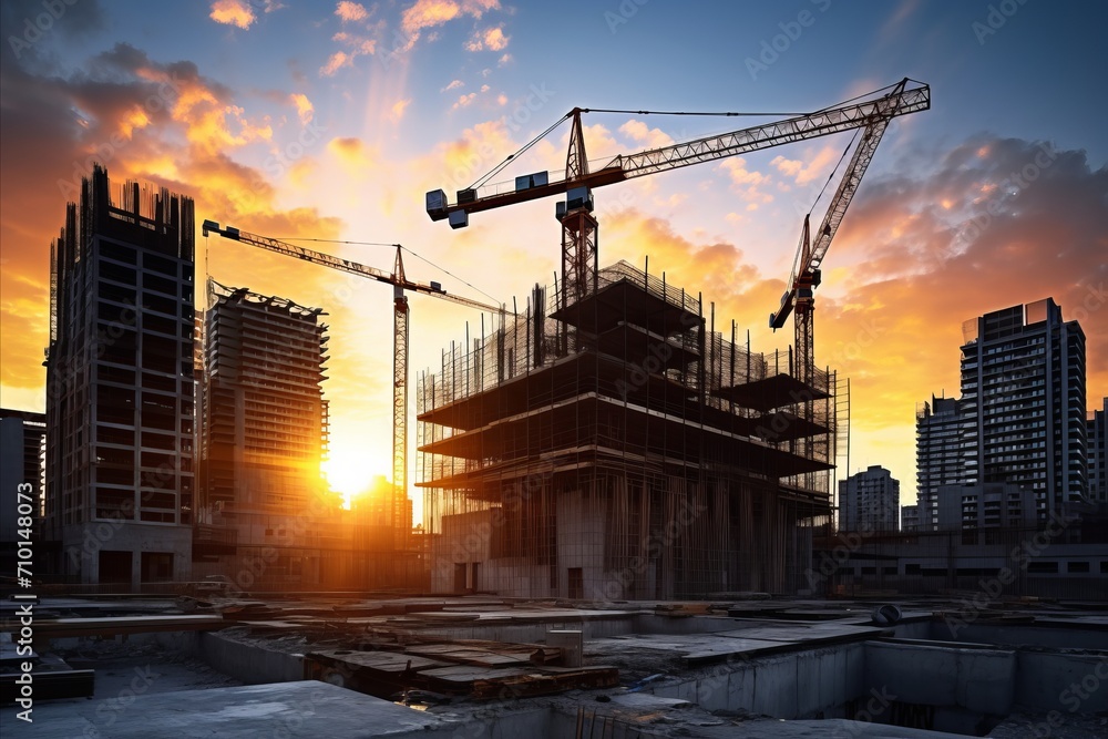Stages of building construction. from groundbreaking to crane-assisted ...