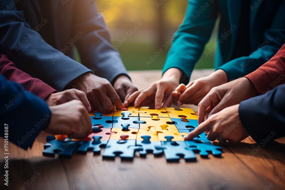 Teamwork Jigsaw Puzzle Unity In Business Team Meeting Concept For Collaboration And Problem