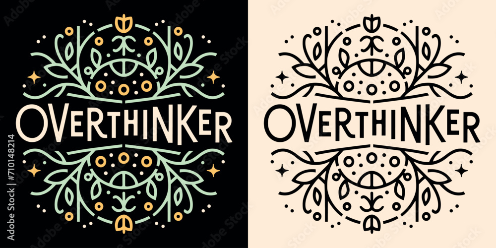 Overthinker lettering drawing round badge. Mystic aesthetic ...
