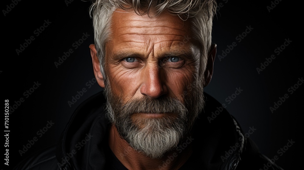 Close up portrait of well groomed man over 55 year old with stylish ...