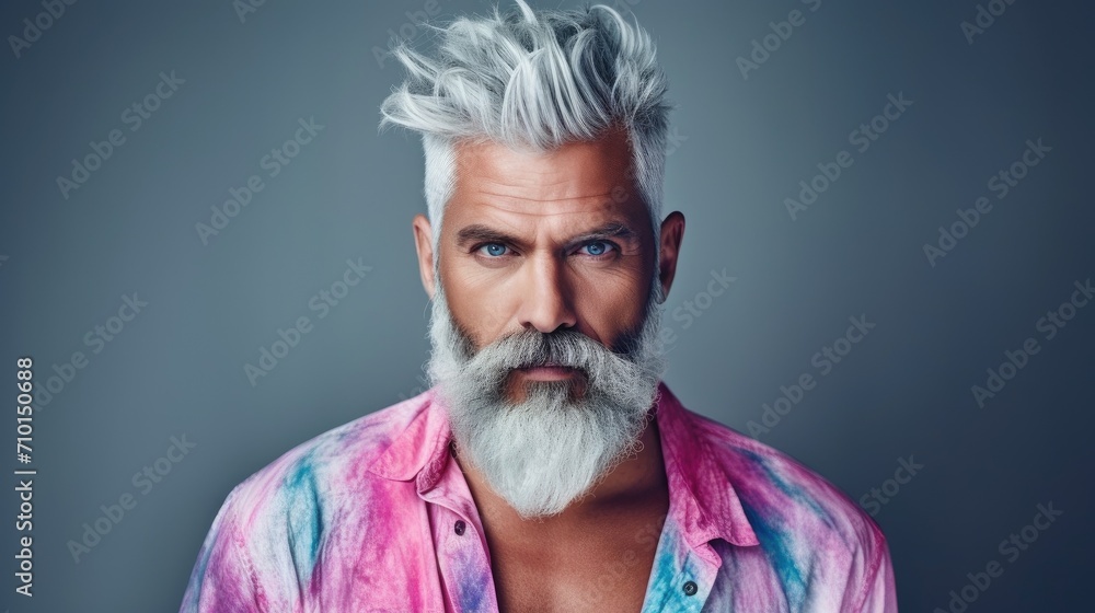 Close up portrait of well groomed man over 55 year old with stylish ...