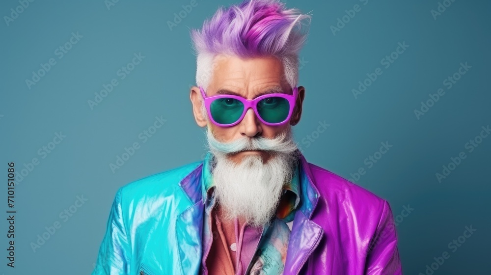 Portrait of bearded age model man with colorful stylish hair. Hair ...