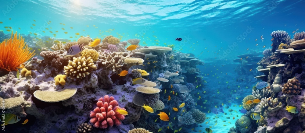 Beautiful corals in the coral reef of the Red Sea types of fish and ...