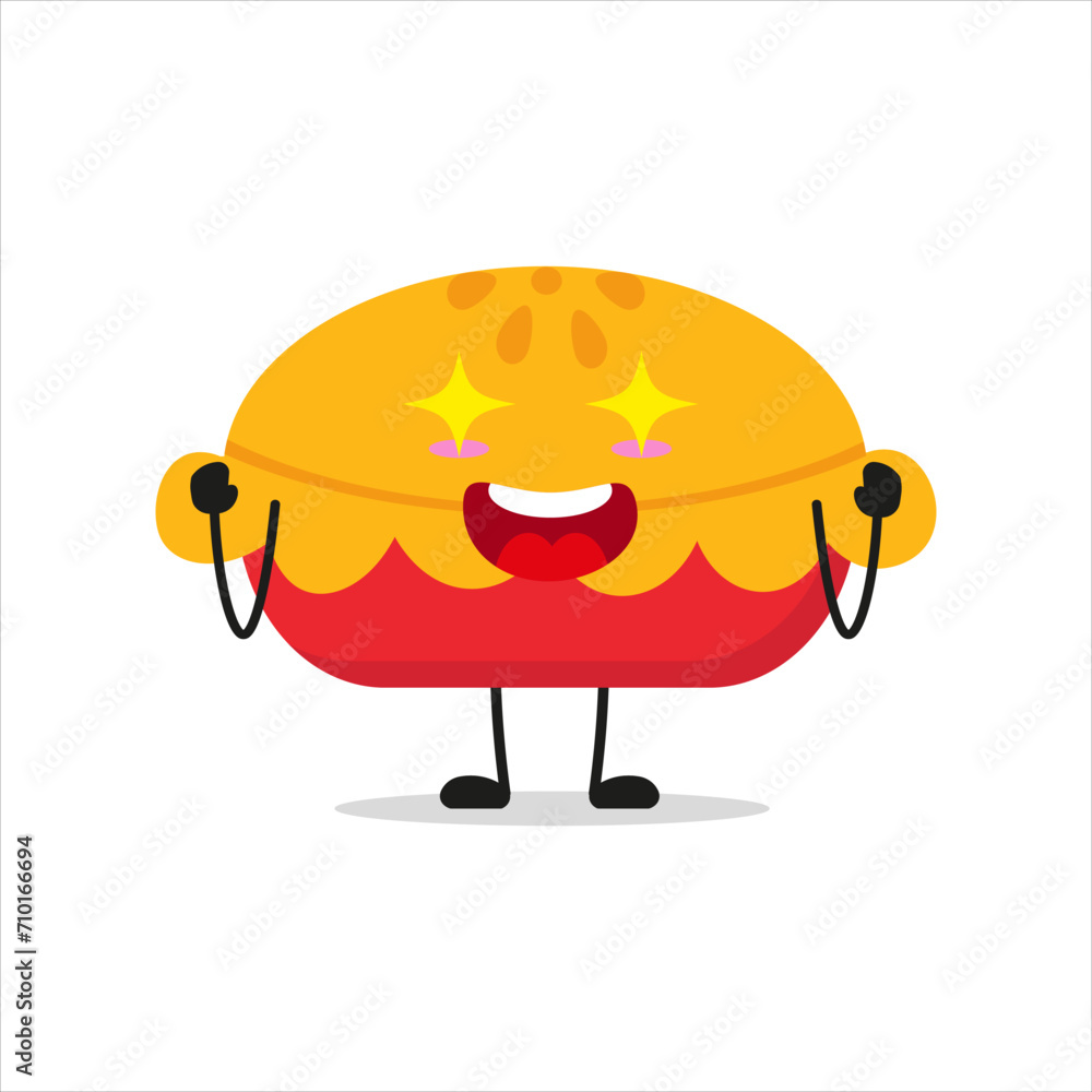 Cute excited apple pie. Funny electrifying pastry cartoon emoticon in ...
