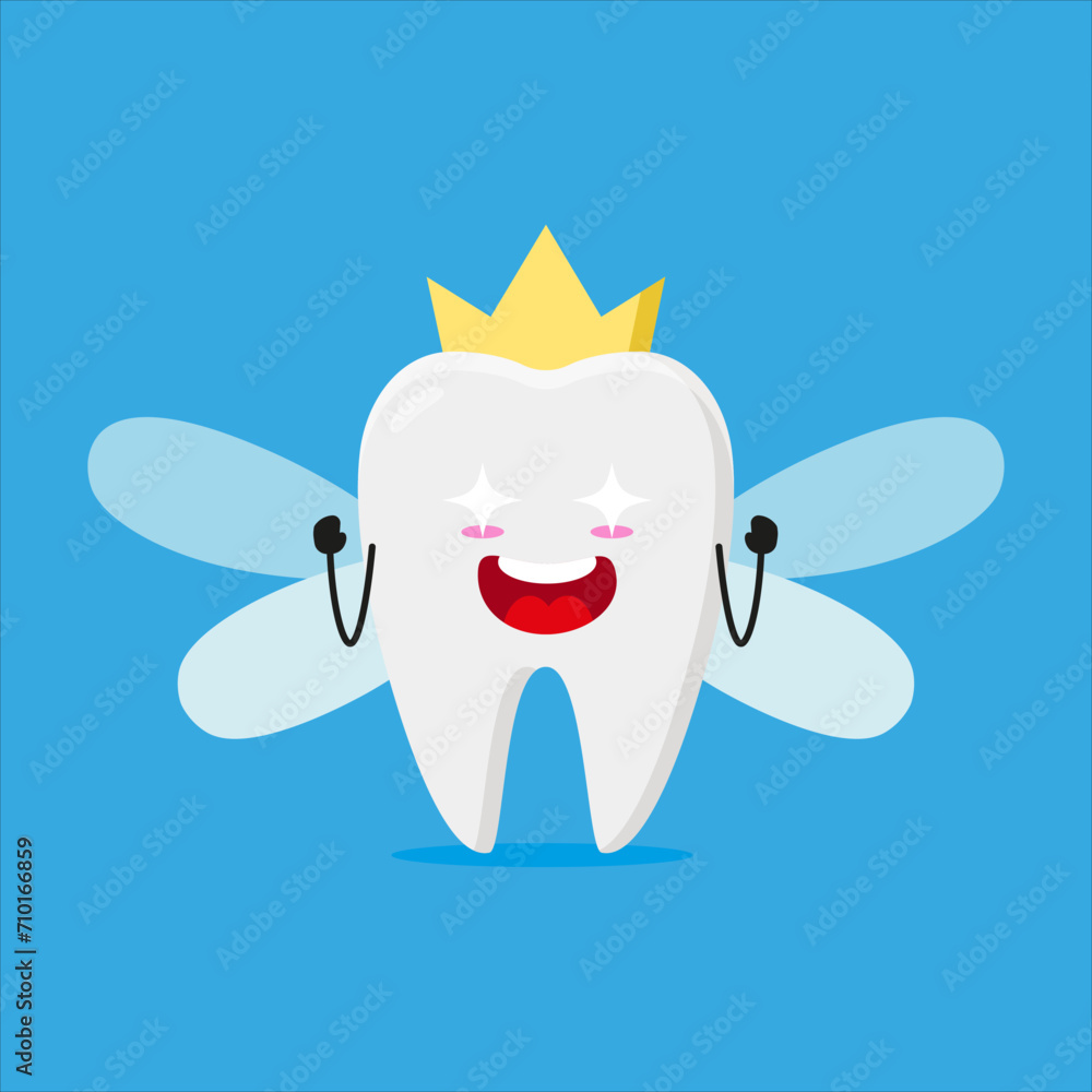 Cute excited tooth fairy. Funny electrifying teeth cartoon emoticon in ...