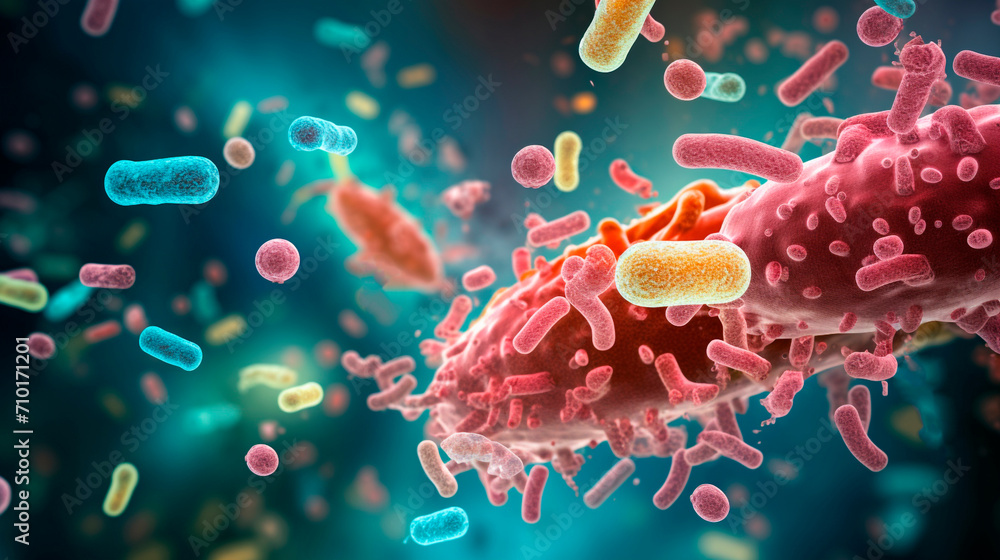 The causative agent of the disease under a microscope. 3D illustration ...