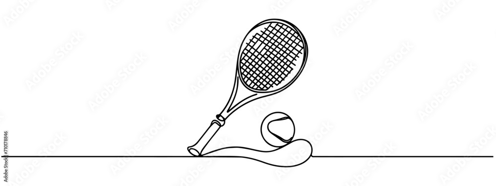 Continuous one line drawing tennis racket and ball equipment for ...