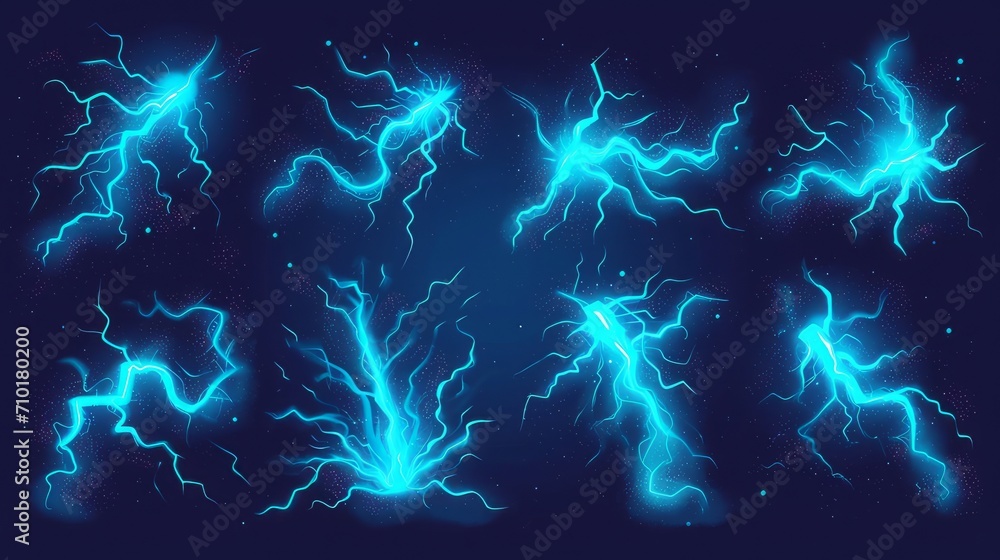 Cartoon lightning animation. Animated frames of electric strike, magic ...