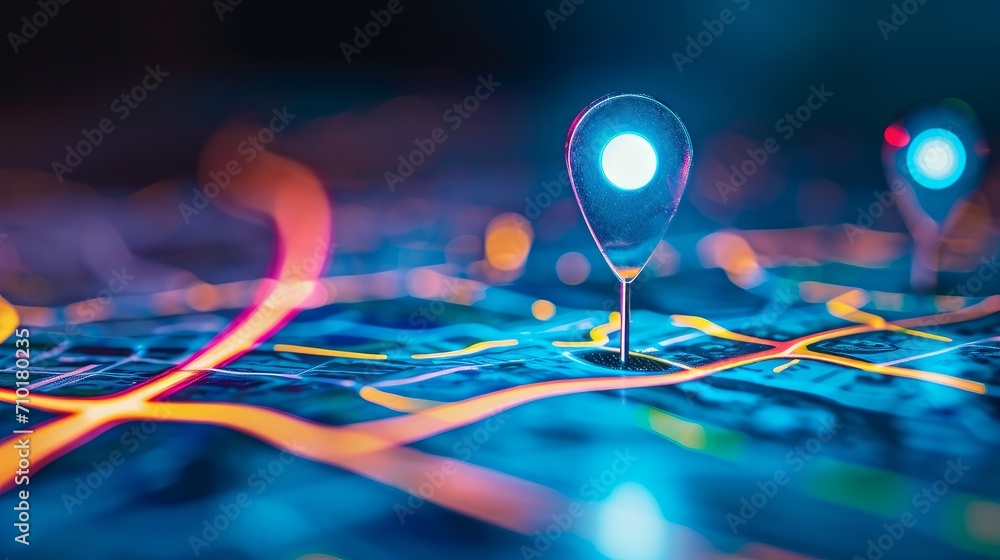 Digital hand set location on map with two pins. AI technology in GPs ...