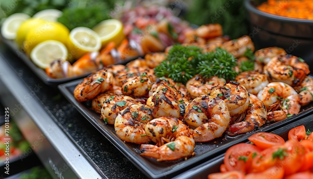 Shrimp served with a "KOSHER" sign, surrounded by lemon wedges and ...