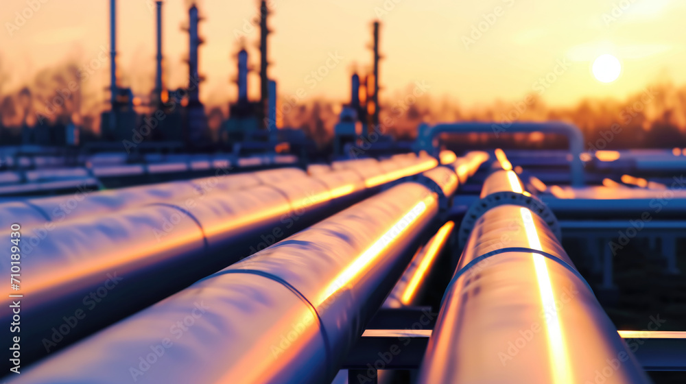 This image captures an industrial oil and gas pipeline during the ...
