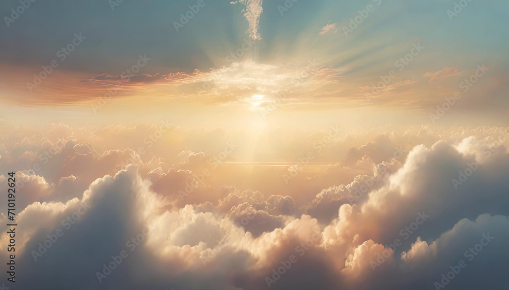 Radiant sunset above billowing clouds, a heavenly abstract illustration ...