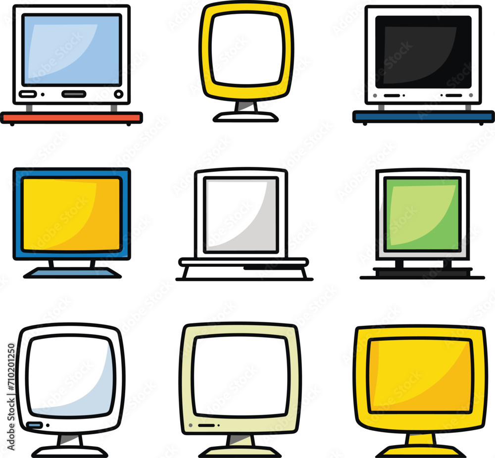 Collection of various styles of computer monitors with colorful screens ...