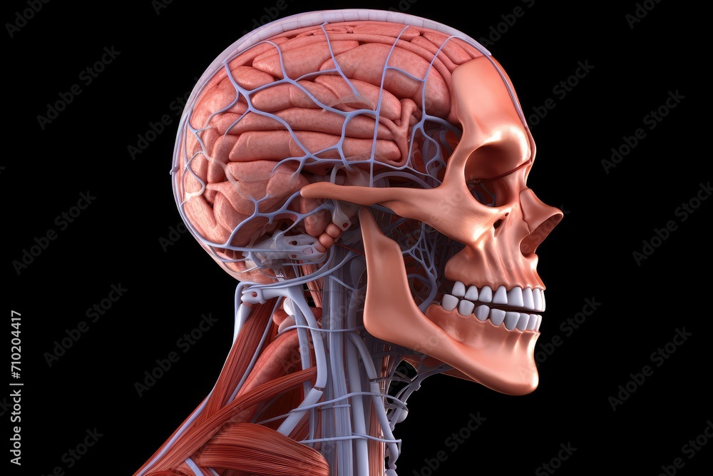 Skull and head anatomy, cranium, pate, and crossbones. Utilizing X-ray ...