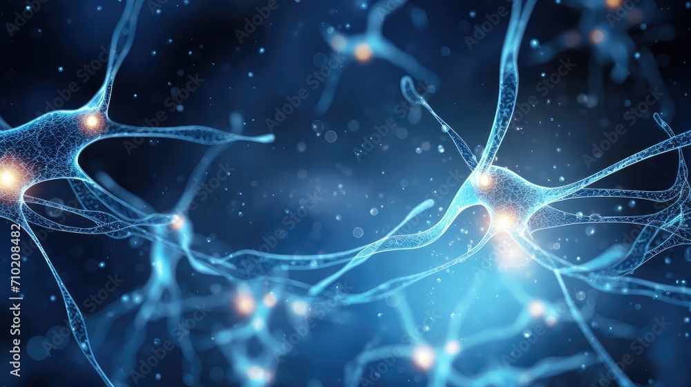 Neuronal network, neurons, and synapses. Brain sensory cortex functions, Default Mode Network ...