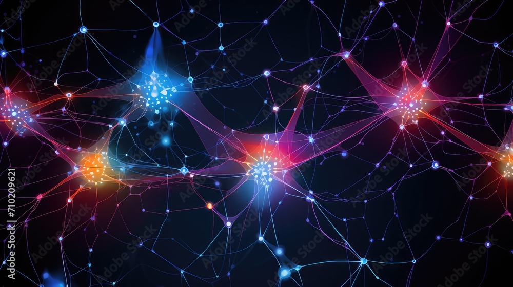 Neuronal Brain network featuring neurons, synapses, vital brain regions ...