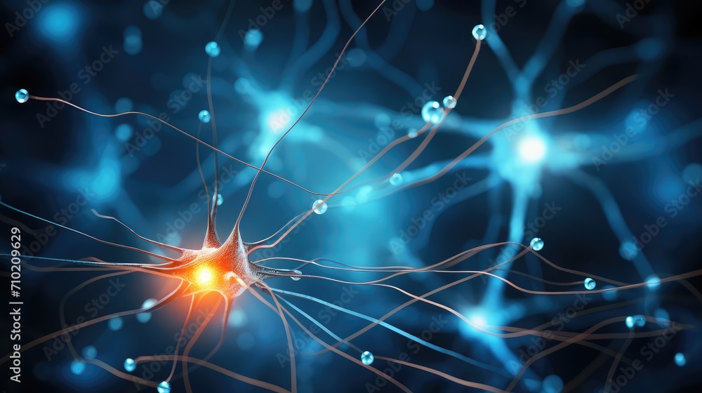 Neuronal Brain network featuring neurons, synapses, vital brain regions ...