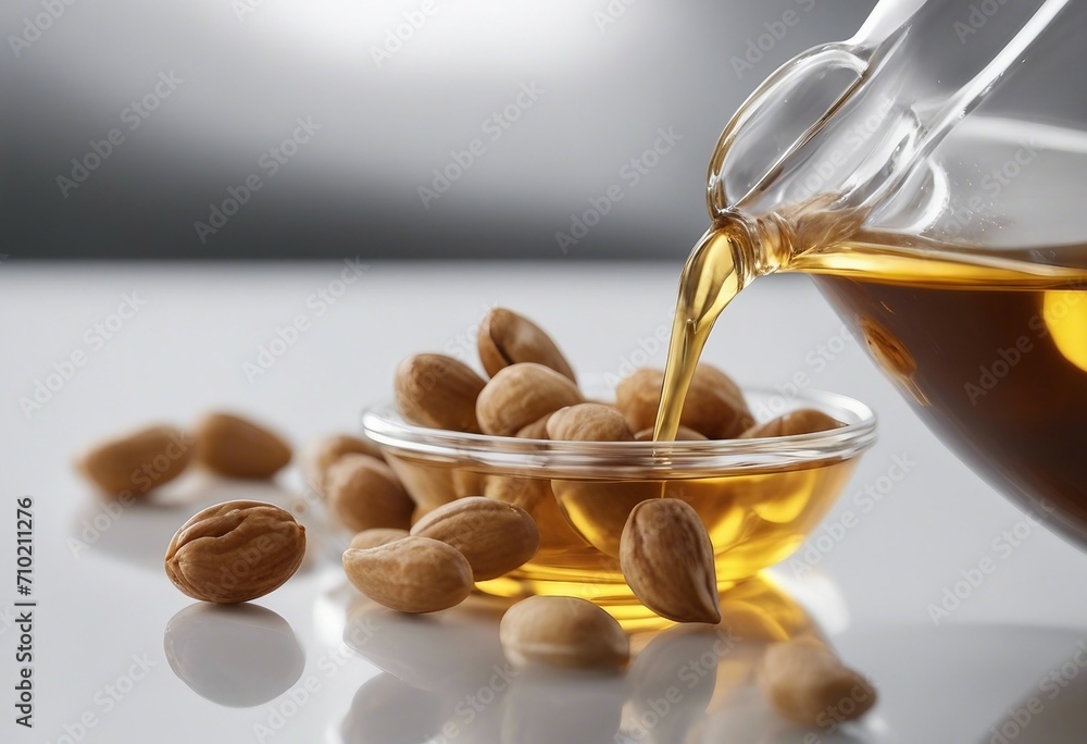 Peanut oil drips from a pipette onto a strand of hair A pile of peanuts ...