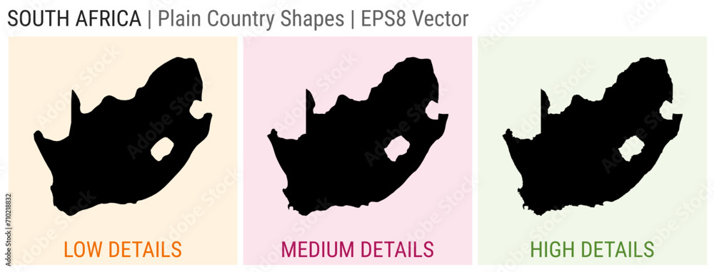 South Africa - plain country shape. Low, medium and high detailed maps ...
