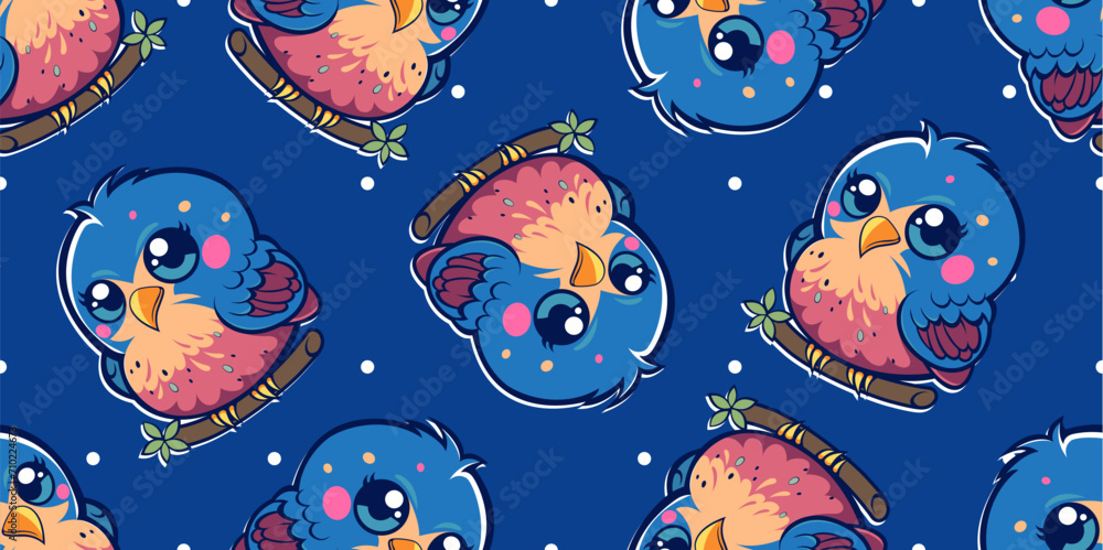 cute little baby bird catoon seamless pattern, animal nature concept ...