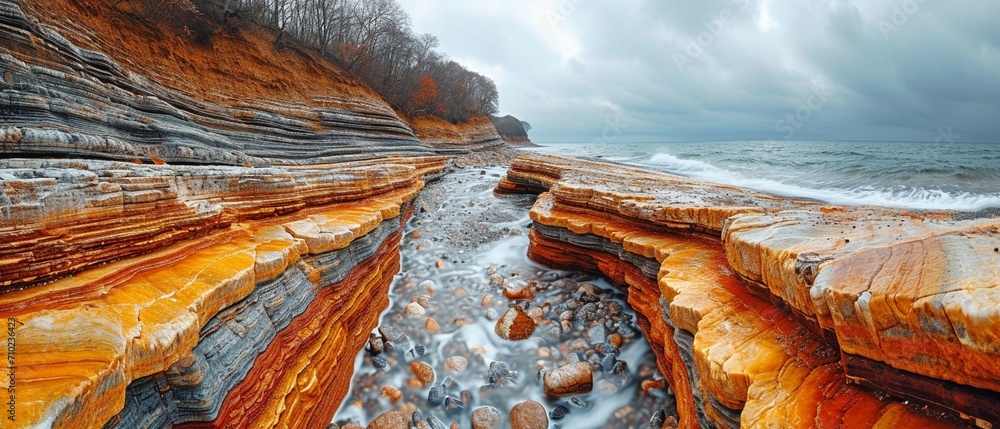geological formation flysch, which is composed of horizontal stone ...