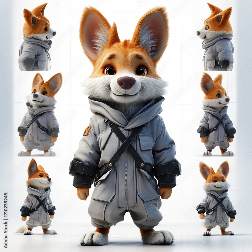 a dog character multiple poses multiple facial expressions sheet model ...