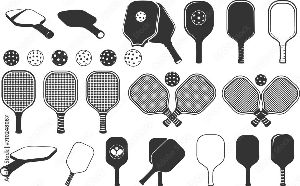 Pickleball racket and ball silhouette, Pickleball bundle silhouette ...