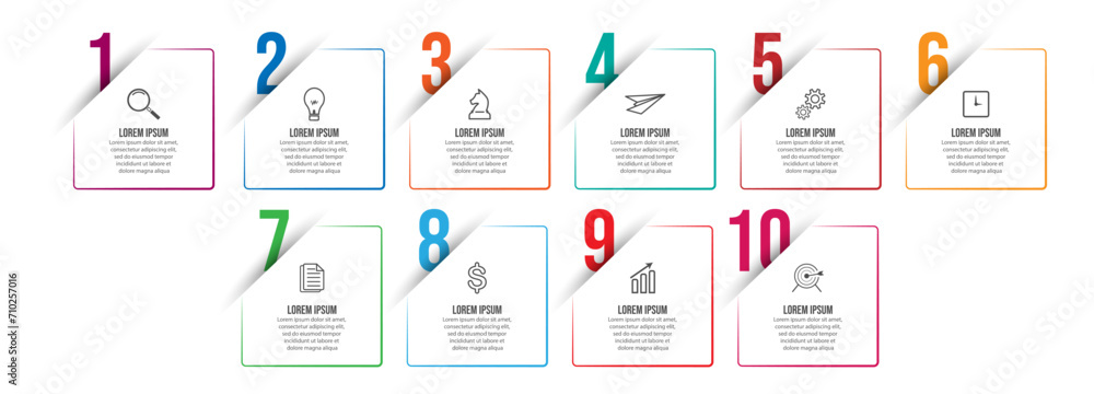 Simple business infographic with 10 parts or steps, containing icons ...